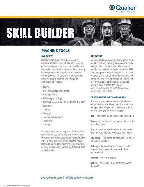 MACHINE TOOLS - Quaker Chemical Corporation