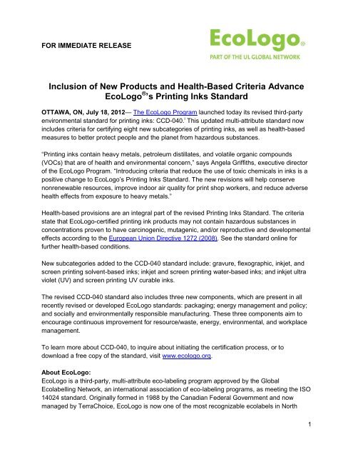 EcoLogo Revises Standard for Printing Inks