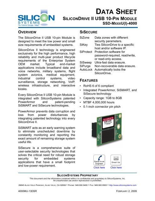 Data sheet SiliconDrive II 10-pin Modul USB 2.0 with 0,1 Inch ...