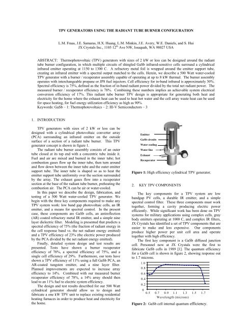 TPV GENERATORS USING THE RADIANT TUBE ... - JX Crystals