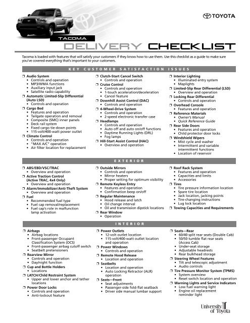 DELIVERY CHECKLIST