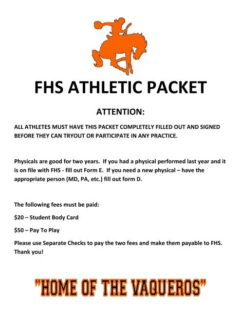 fhs athletic packet - Fernley High School - Lyon County School District
