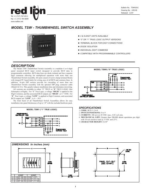 TSW Data Sheet/Manual PDF - Red Lion Controls