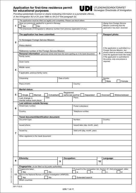 Application for first-time residence permit for educational ... - UDI