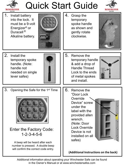 Quick Start Guide - Winchester Safe