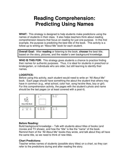 Reading Comprehension: Predicting Using Names - AAC ...