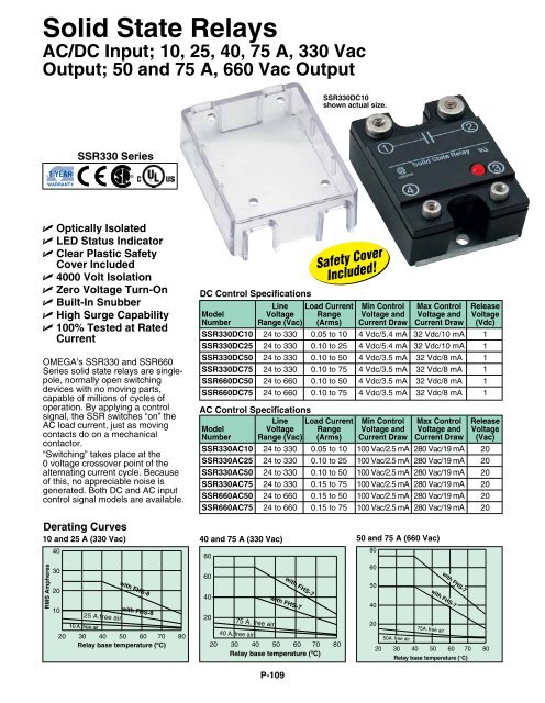Solid State Relays AC/DC Input; 10, 25, 40, 75 A, 330 Vac Output