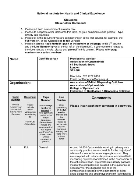 NICE: Glaucoma Guidelines - Association of Optometrists