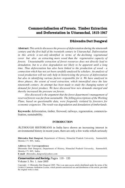 Commercialisation of Forests, Timber Extraction and Deforestation ...