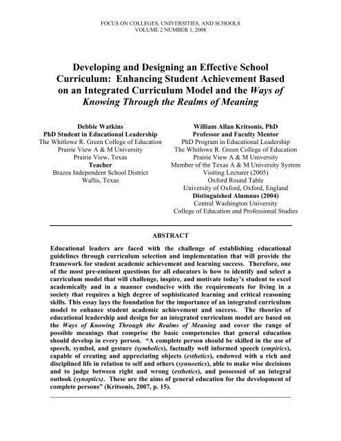 Developing and Designing an Effective School Curriculum - National ...