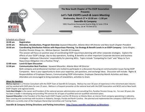 Let's Talk ESOPS Lunch & Learn Meeting - The ESOP Association