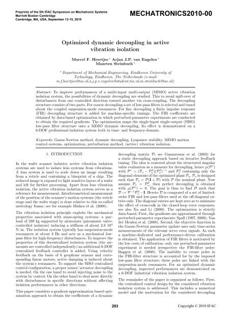 Optimized Dynamic Decoupling in Active Vibration Isolation
