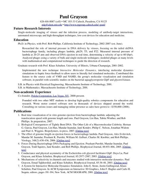 Curriculum Vitae - Rob Phillips Group - Caltech