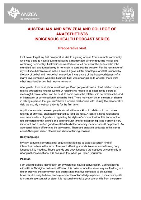 Audio transcript - Australian and New Zealand College of ...