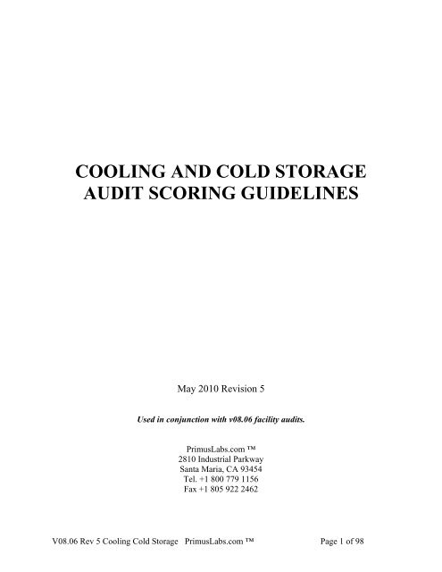 cooling and cold storage audit scoring guidelines - PrimusLabs.com