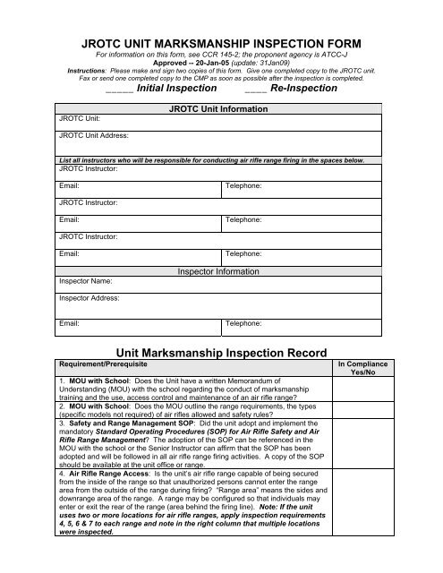 JROTC Unit Marksmanship Inspection Form - Civilian ...