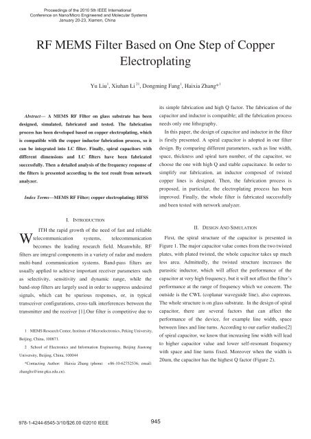 RF MEMS Filter Based on One Step of Copper ... - IEEE Xplore