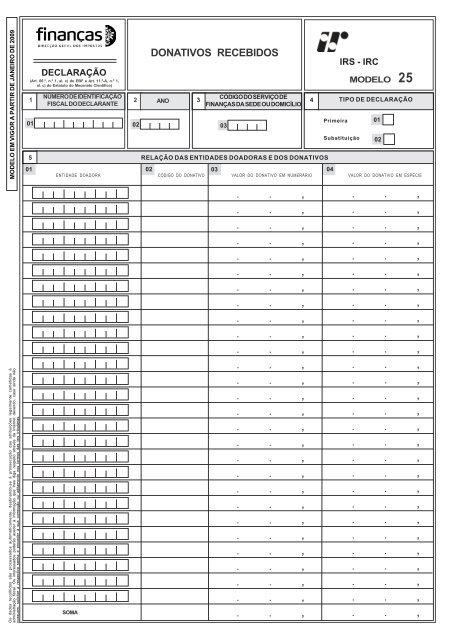 Modelo 25 - Donativos recebidos - Portal das FinanÃ§as