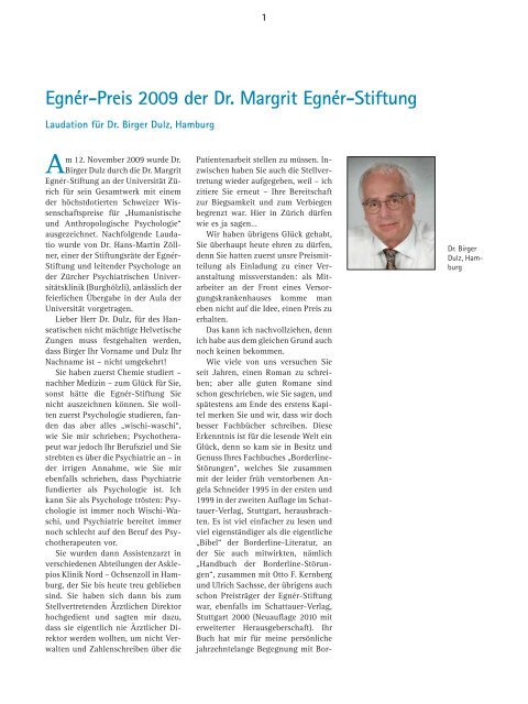 Egnér-Preis 2009 der Dr. Margrit Egnér-Stiftung