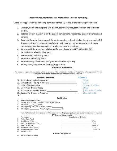 Required Documents for Solar Photovoltaic Systems Permitting ...