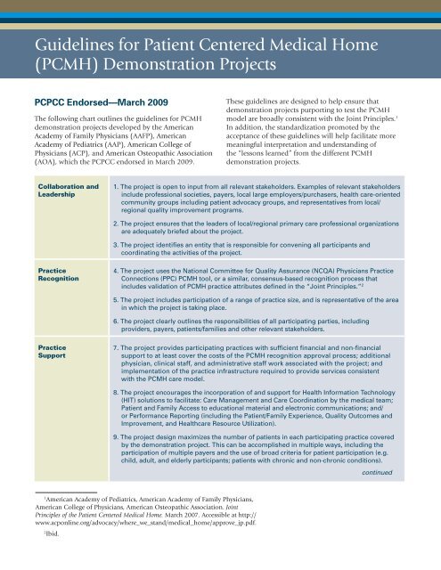Guidelines for Patient Centered Medical Home (PCMH ...