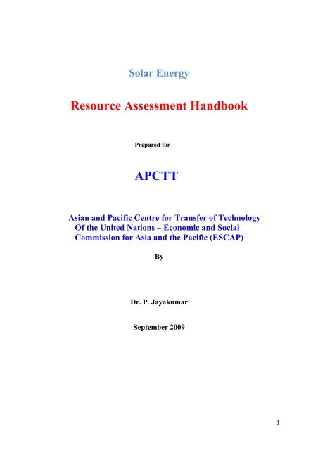 Solar Energy Resource Assessment Handbook - Solution Centre ...