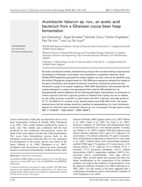 Acetobacter fabarum sp. nov., an acetic acid bacterium from a ...