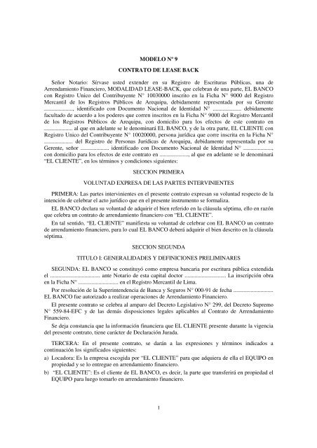 MODELO NÂº 9 CONTRATO DE LEASE BACK SeÃ±or Notario ...