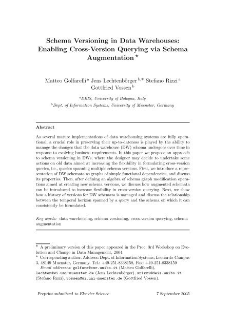 Schema Versioning in Data Warehouses: Enabling ... - ResearchGate