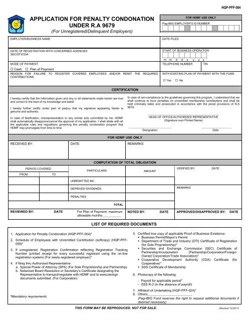 application for penalty condonation under ra 9679 - AffordableCebu