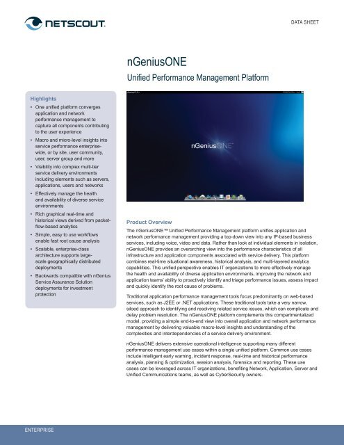 nGeniusONE Unified Performance Management Platform - NetScout