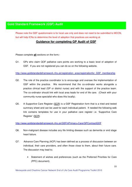 Gold Standard Framework (GSF) Audit Guidance for completing GP ... Gold Standard Framework (GSF) Audit Guidance for completing GP ...