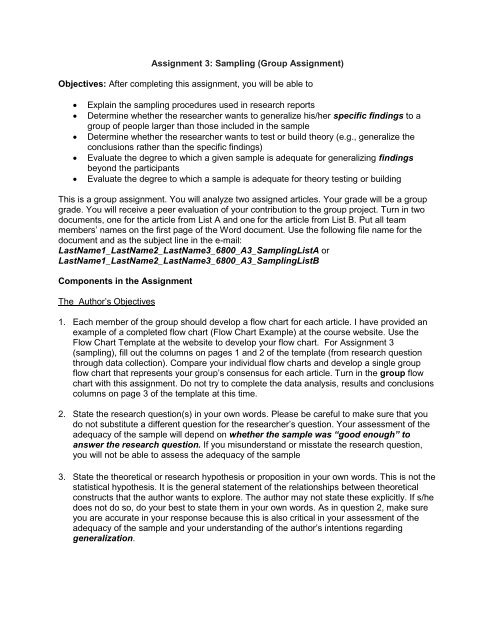 Assignment 3 Sampling Group Assignment Objectives After