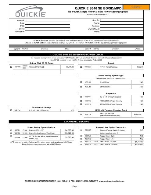 Quickie 2 Order Form