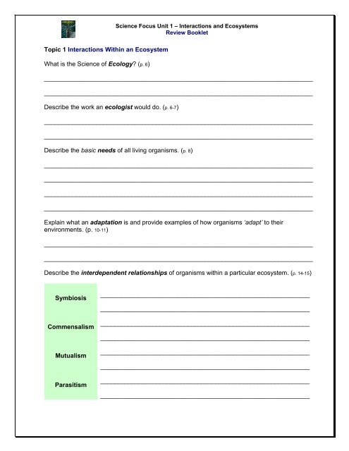 Topic 1 Interactions Within an Ecosystem - Ed Quest