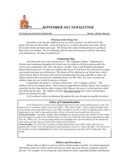 SEPTEMBER NEWSLETTER Giving Nest Preschool september-newsletter-giving-nest-preschool