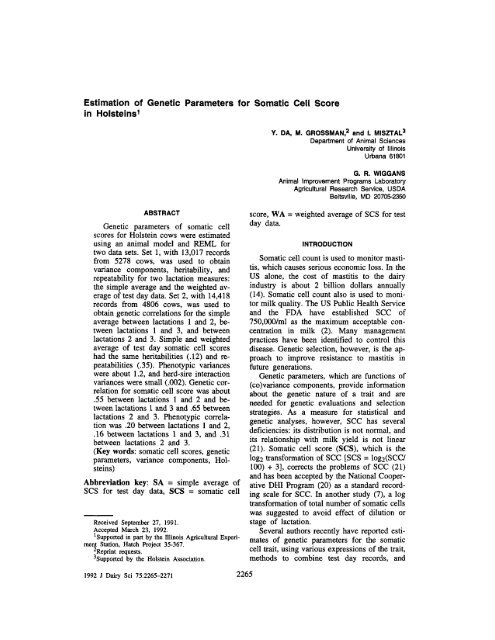 Estimation Of Genetic Parameters For Somatic Cell National
