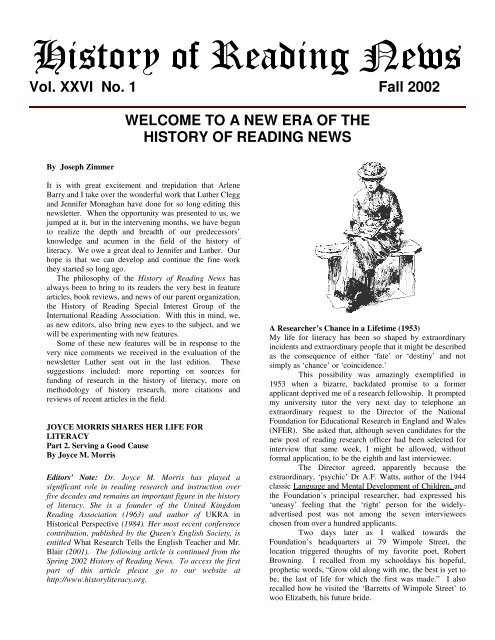 History of Reading News - History of Literacy Home