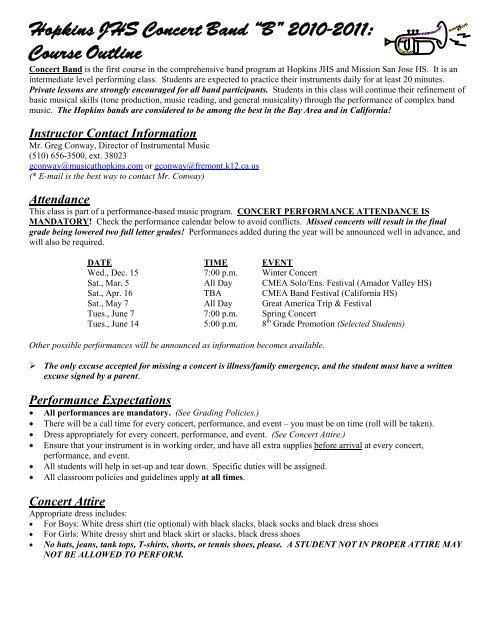 COURSE OUTLINE - Hopkins Junior High School Music Department