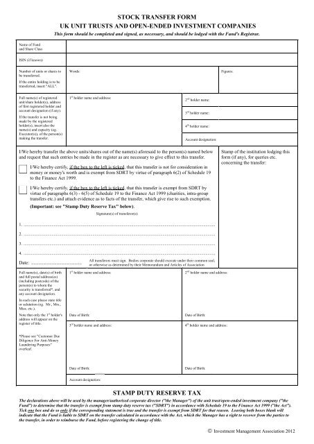 Stock Transfer Form - Investment Management Association