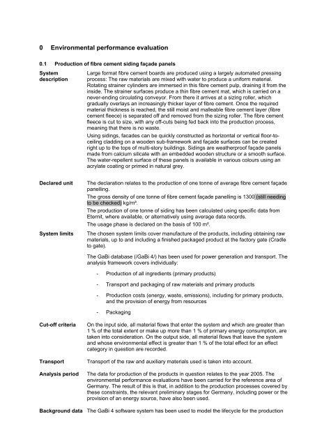 0 Environmental performance evaluation - Fiber Cement Products