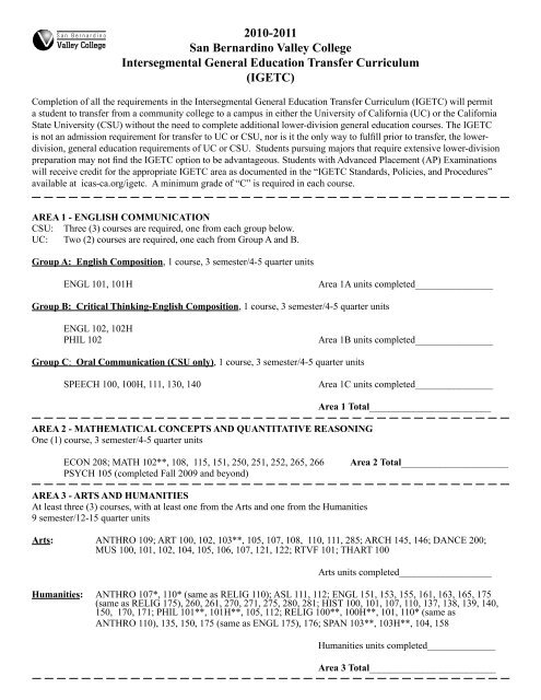 IGETC 2010-2011.pdf - SBCCD : Document Library
