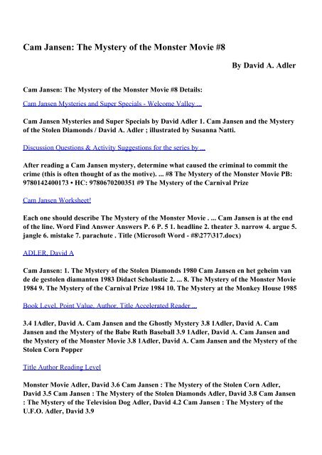 Download Cam Jansen: The Mystery of the Monster Movie #8 pdf ...