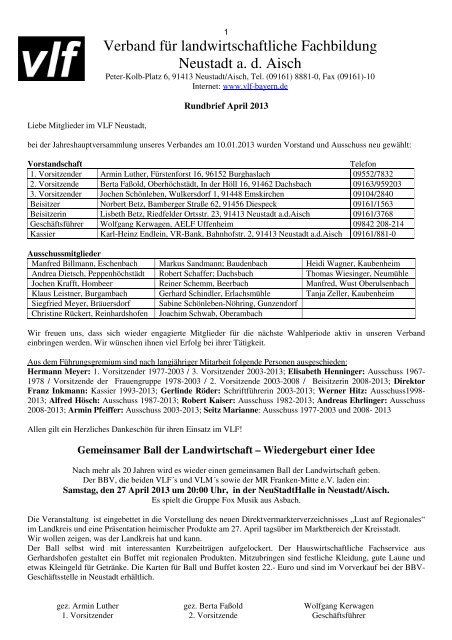 Rundbrief - Verband fÃ¼r landwirtschaftliche Fachbildung in Bayern eV