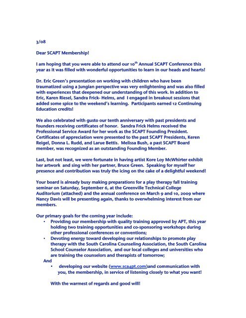 3/08 Dear SCAPT Membership! I am hoping that you ... - Sca4pt.com