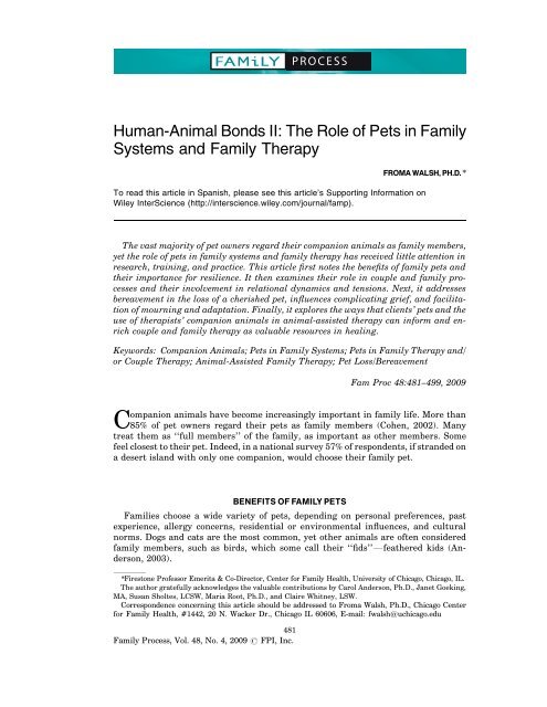 Human-Animal Bonds II: The Role of Pets in Family ... - Family Process