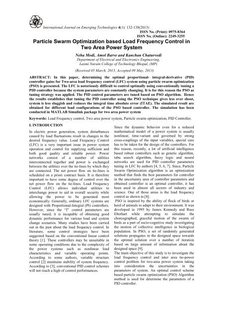 Particle Swarm Optimization based Load Frequency Control in Two ...