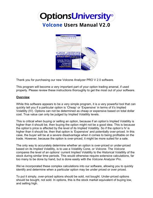 Volcone Users Manual V2.0 - Options University