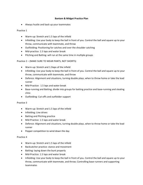 Sample Practice Plan - Bantam/Midget - Sport.ca