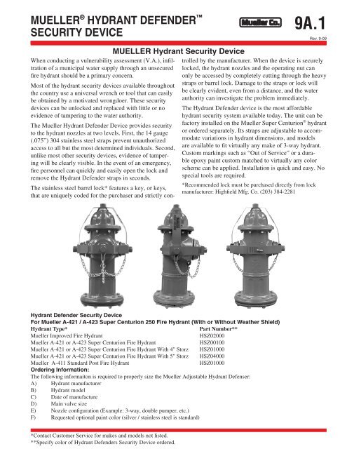 muellerÂ® hydrant defenderâ ¢ security device - Mueller Co.